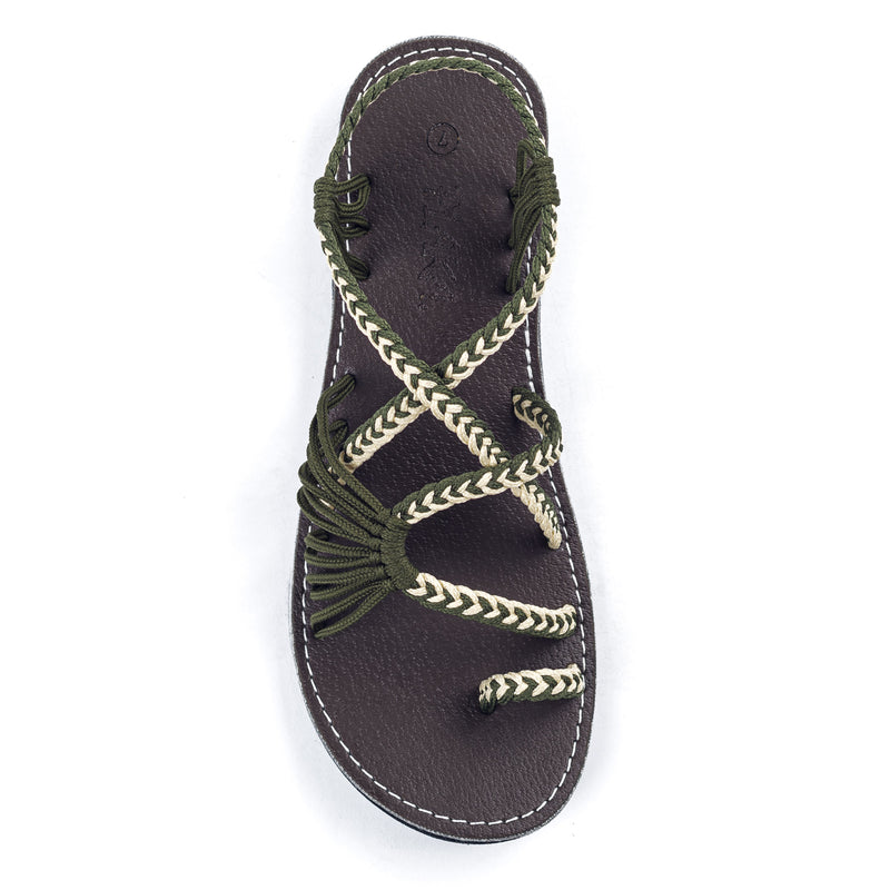 Palm Leaf Flat Women's Sandals | Ivory Green - Plaka Sandals