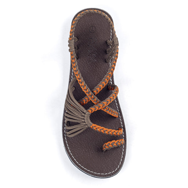 Palm Leaf Flat Women's Sandals | Orange-Gray - Plaka Sandals