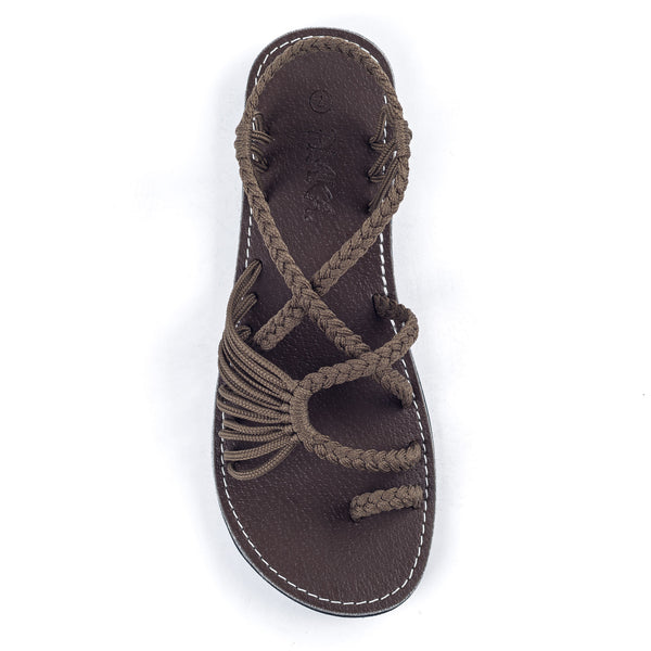 Palm Leaf Flat Women's Sandals | Taupe - Plaka Sandals